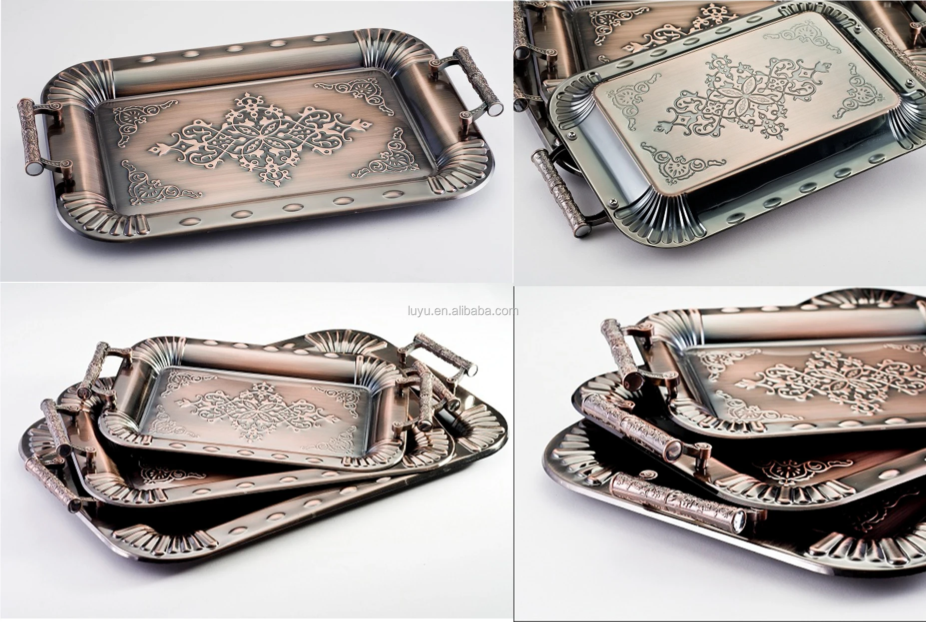 Stainless Steel Square Arab Serving Tray With Handle - Buy Serving Tray ...