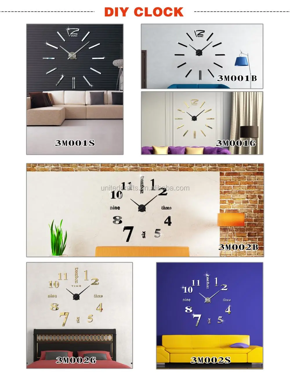 Modern Design Large Diy 3d Wall Clock Home Decor Art Watch Mirror ...