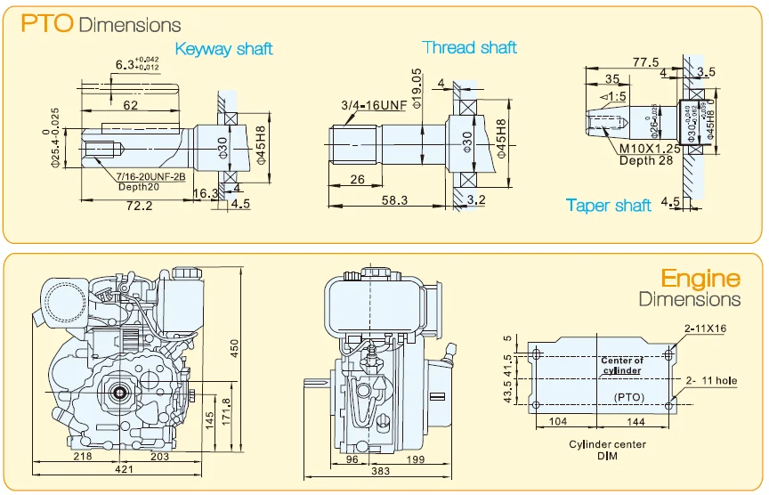 7 HP Horizontal Shaft Air-cooled Single Cylinder Diesel Engine TD178F ...