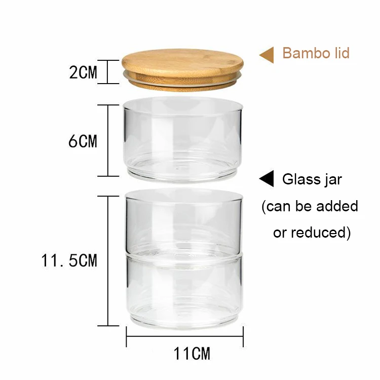 Three Glass Containers Stackable Glass Jar With Bamboo Lid For Kitchen ...