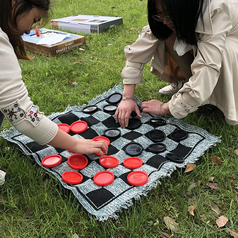 Large Checkers, 3-in-1 Jumbo Checkers Rug Checkers Board Game with ...