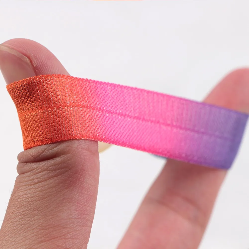 Custom Printed Foldover Stretch Elastic Rainbow Ribbon