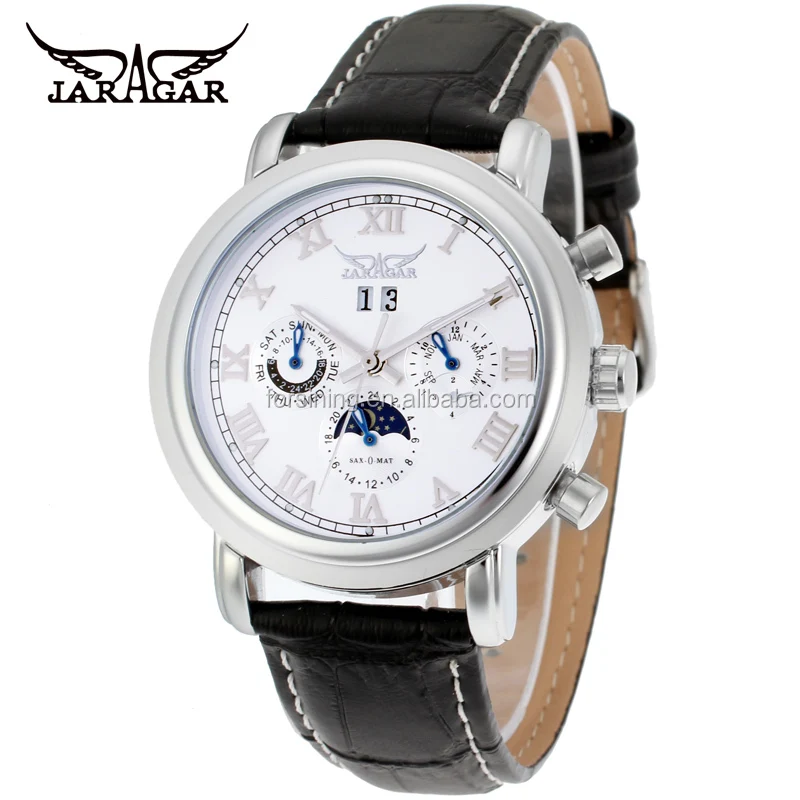 Maanfase Heren Horloges Jaragar Luxe Automatische Horloge witte ...
