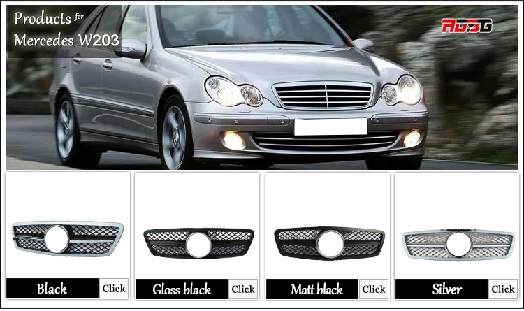 C-class W203 Abs Front Kidney Grill For Mercedes 1-fin Gloss Black ...