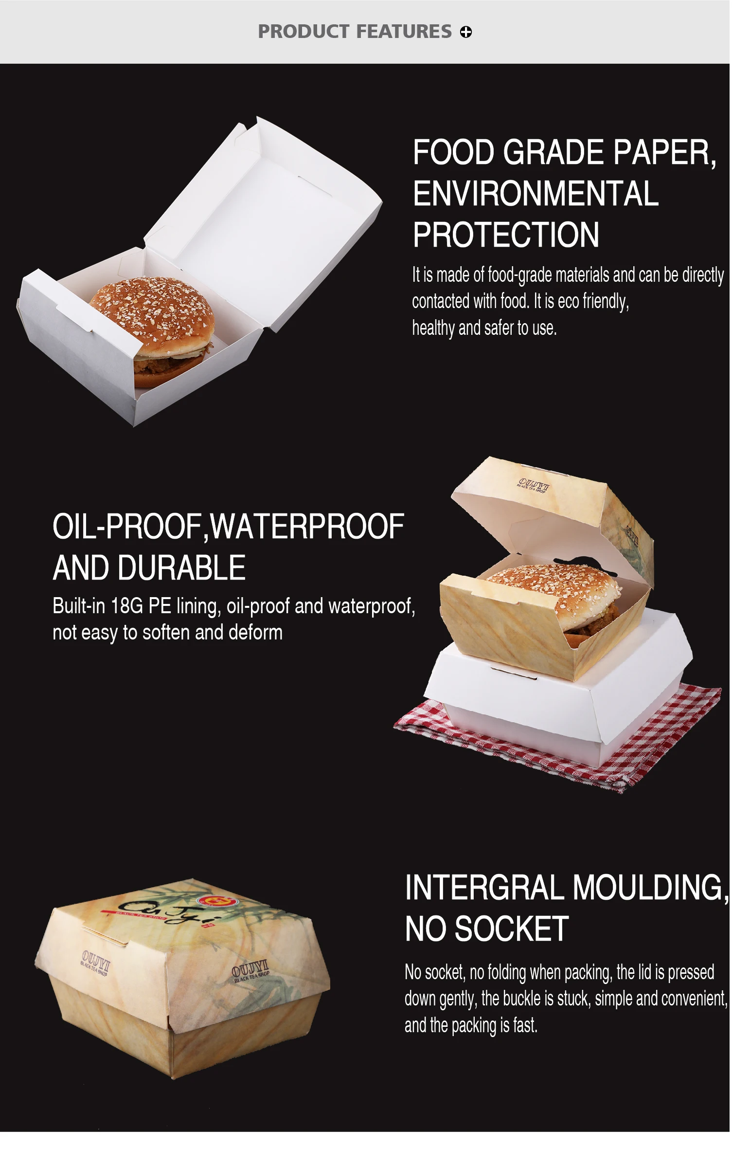 Custom Disposable Printed Folding Paper Hamburger Box - Buy Customized ...