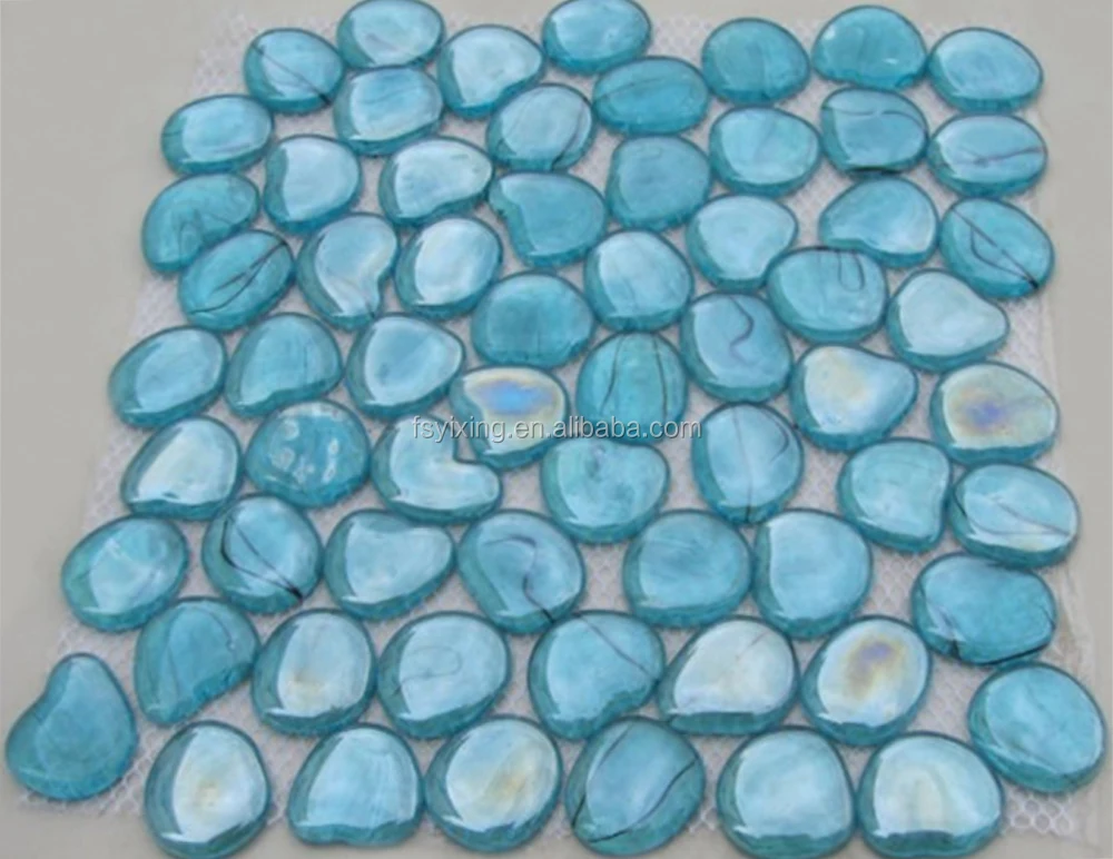 Trending Aqua Blue Pebble Decorative Glass Mosaic Tile For ...