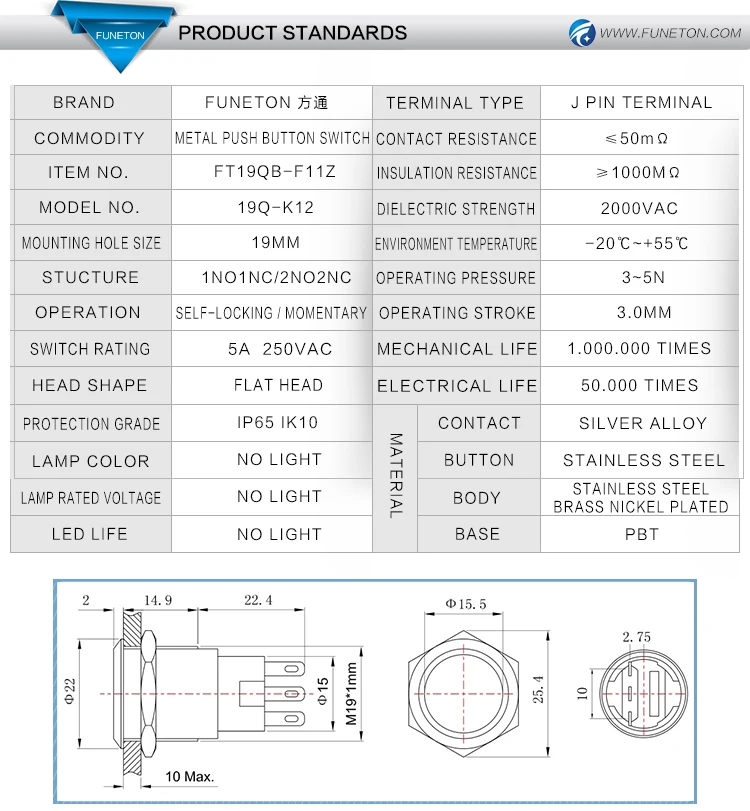 Jiaben Jinding 19mm Dpdt Double Speed Momentary Switch