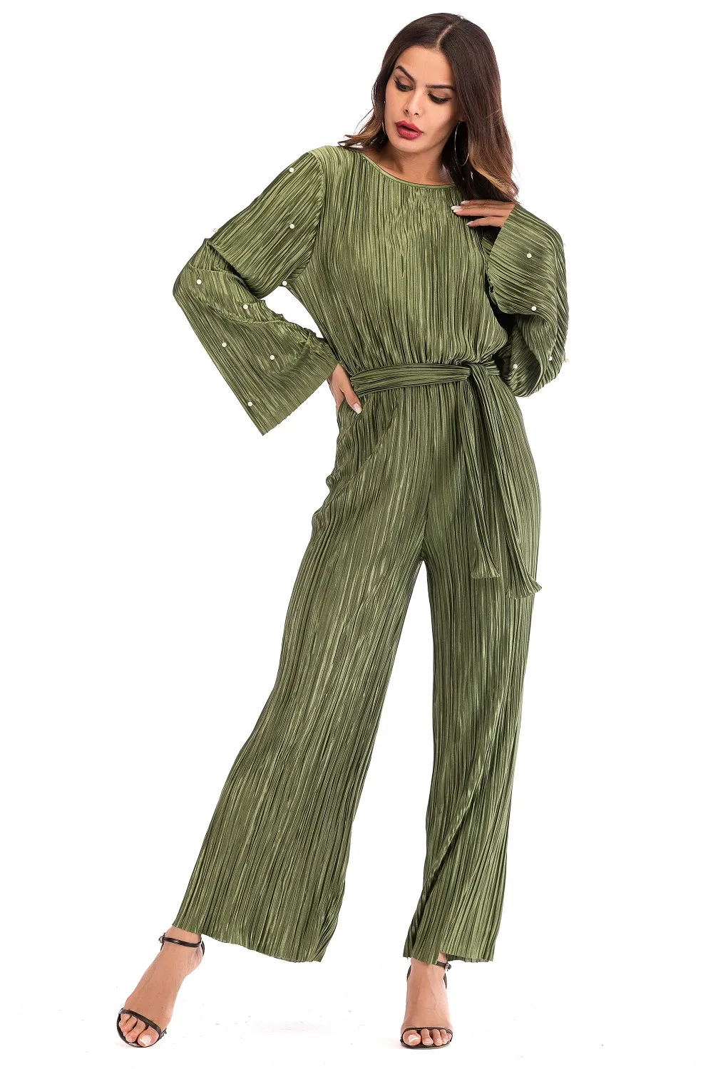 1635# Women Muslim Jumpsuit Flare Sleeve Long Wide Leg Trouser 1 Piece ...