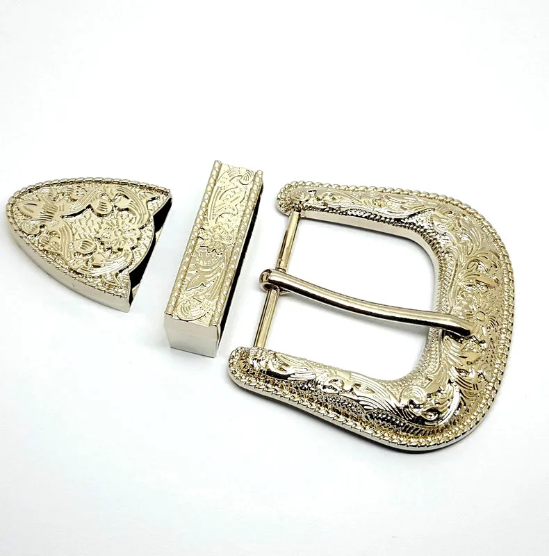 Wholesale 3 Pieces Silver Color Western Belt Buckle Set