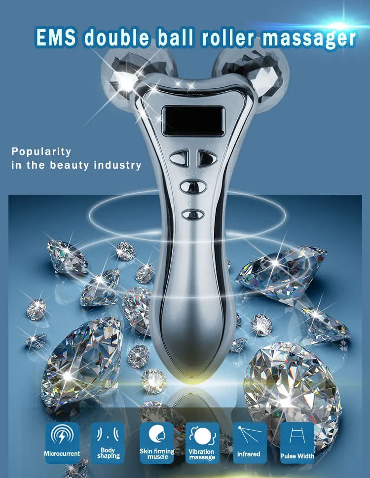 Ems Rechargeable Micro Current Bio Skin Lifting 3d Vibration V Face Massage Slimming Roller ...