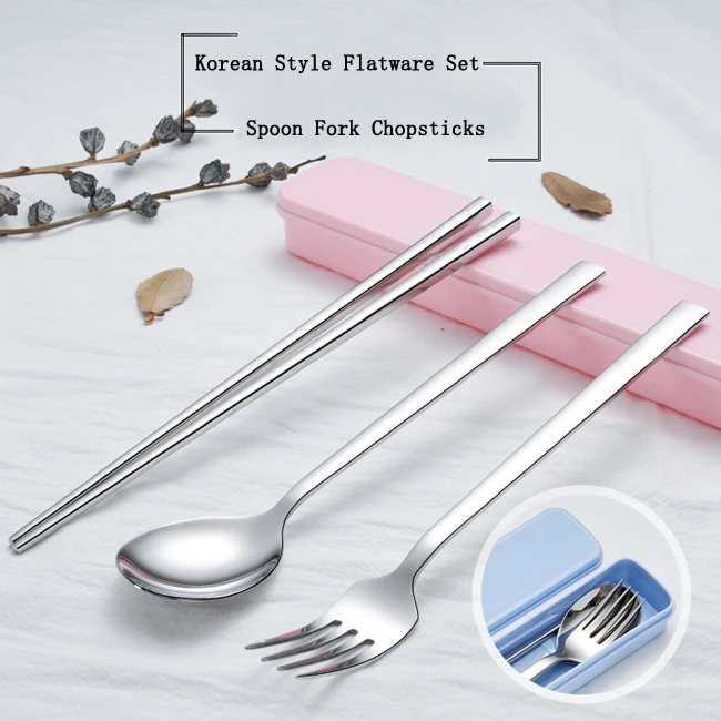 Stainless Steel Korean Style Travel Flatware Set Spoon Fork Chopstick ...