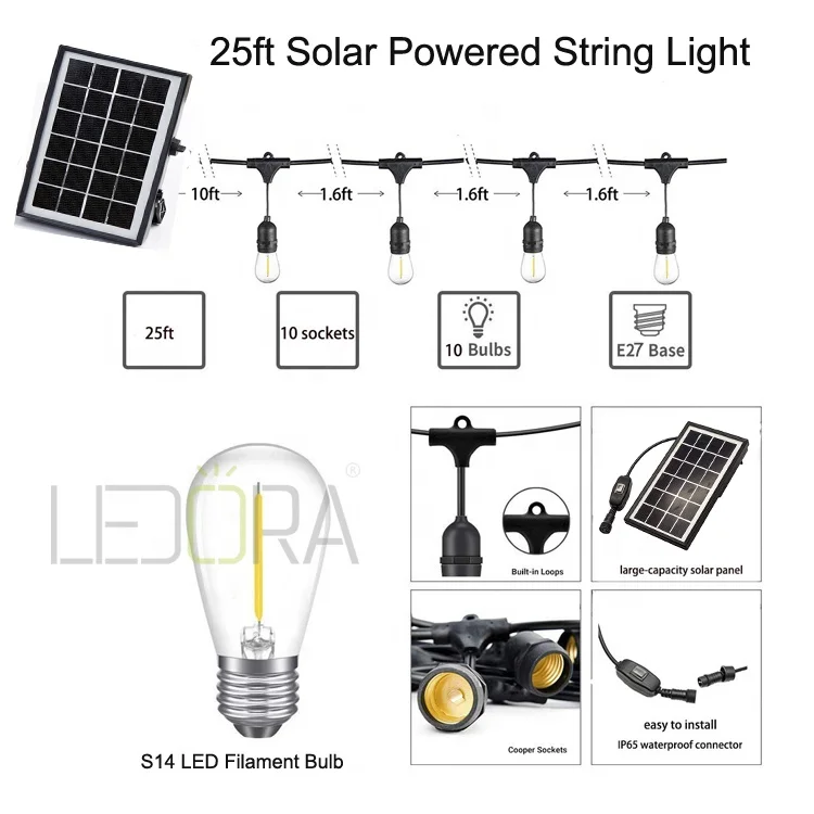 Solar Powered String Lights - Warm White & RGB LED Bulbs