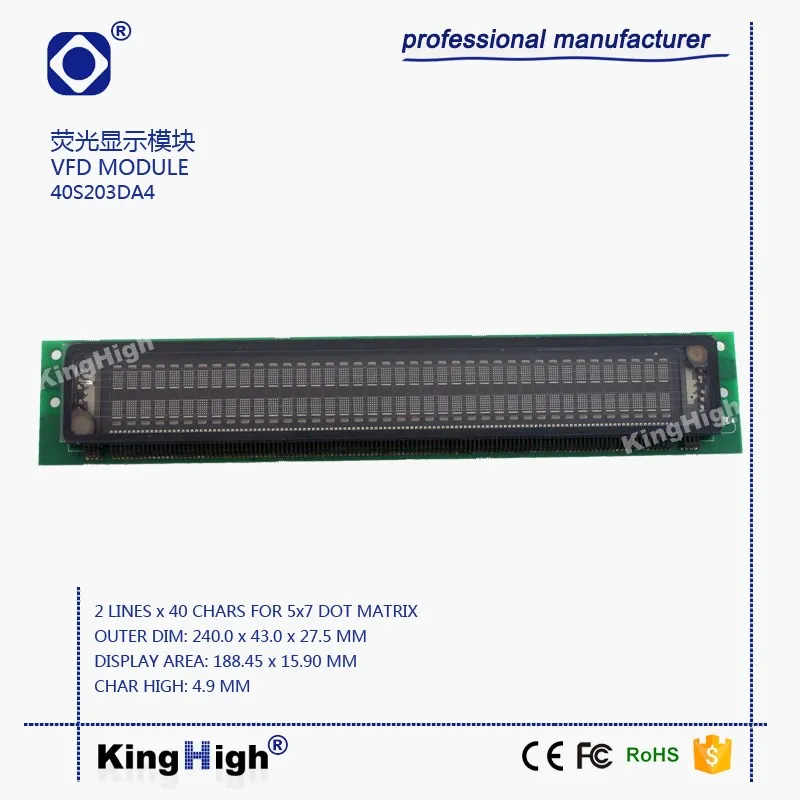 80 Digits (40 Digits * 2 Lines) 5*7 Dot Vfd Module 40s203da4 Vfd ...