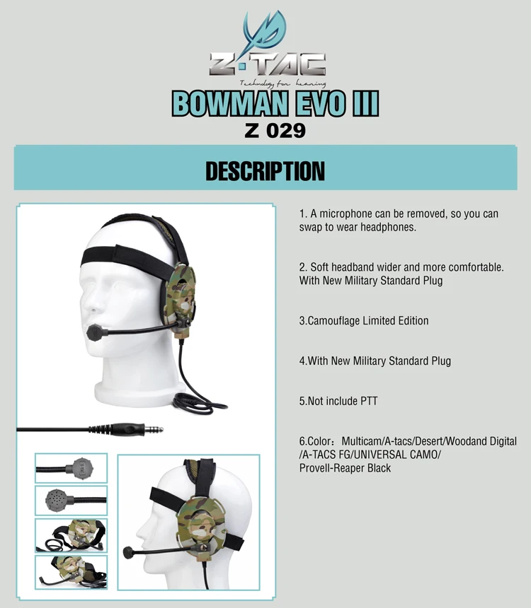 Tactical Military Headset Bowman Evo Iii Hunting Z-tac Unilateral ...