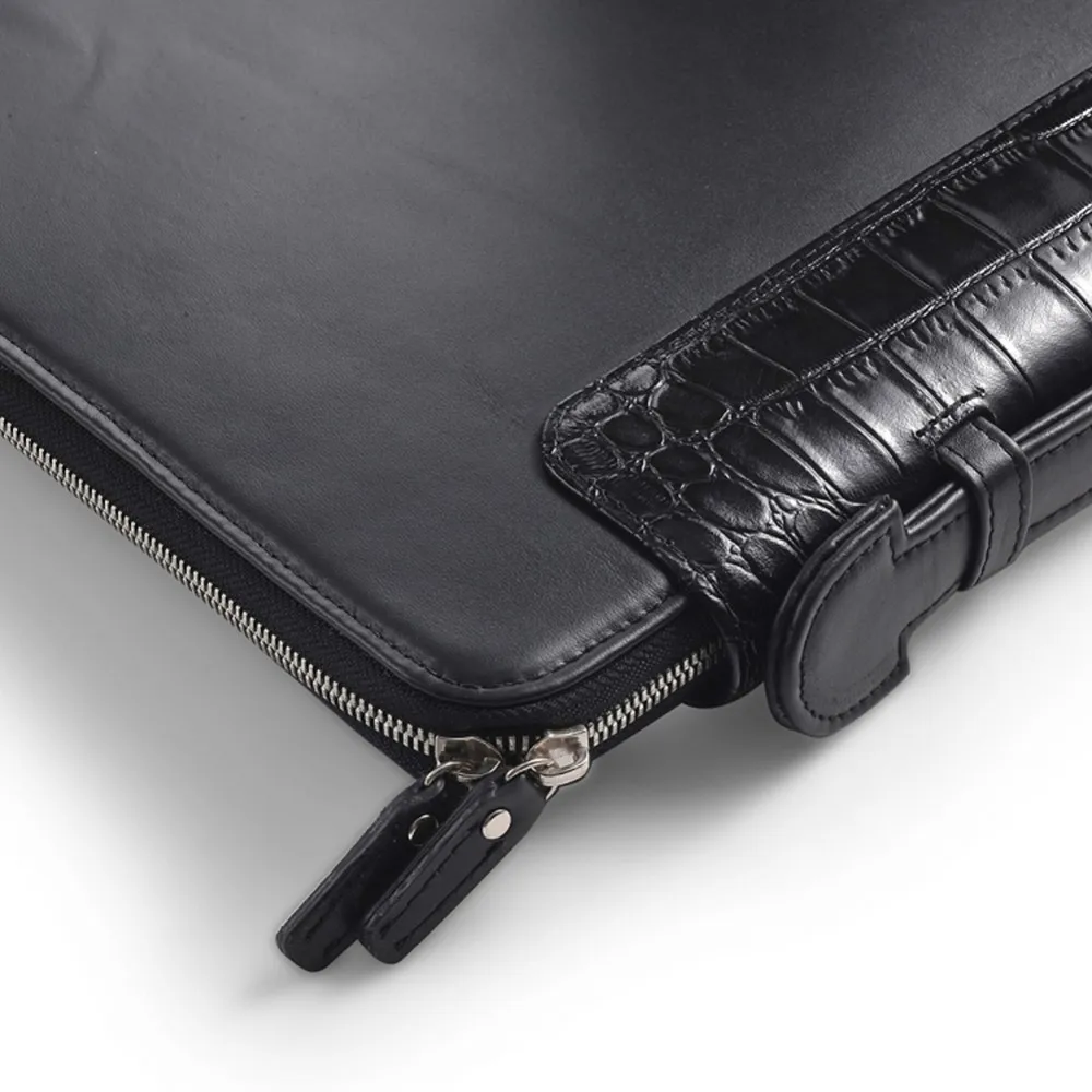 Black Leather Expanding File Folder Carrying Case With Handle - Buy ...