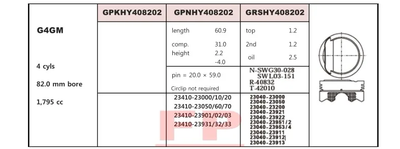 现代 G4GM 用活塞和活塞环 23410-23000 23410-23010 23410-23020 23410-23050 23410 ...