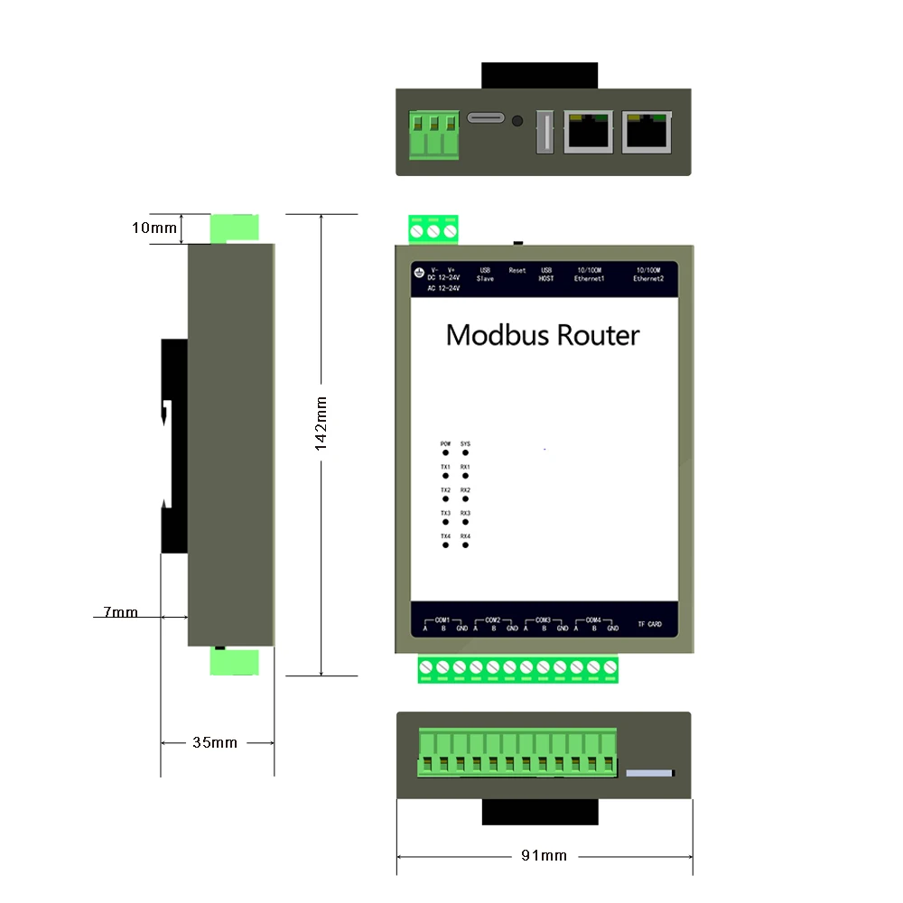 Modbus Router with 4 Buses - Efficient Data Communication