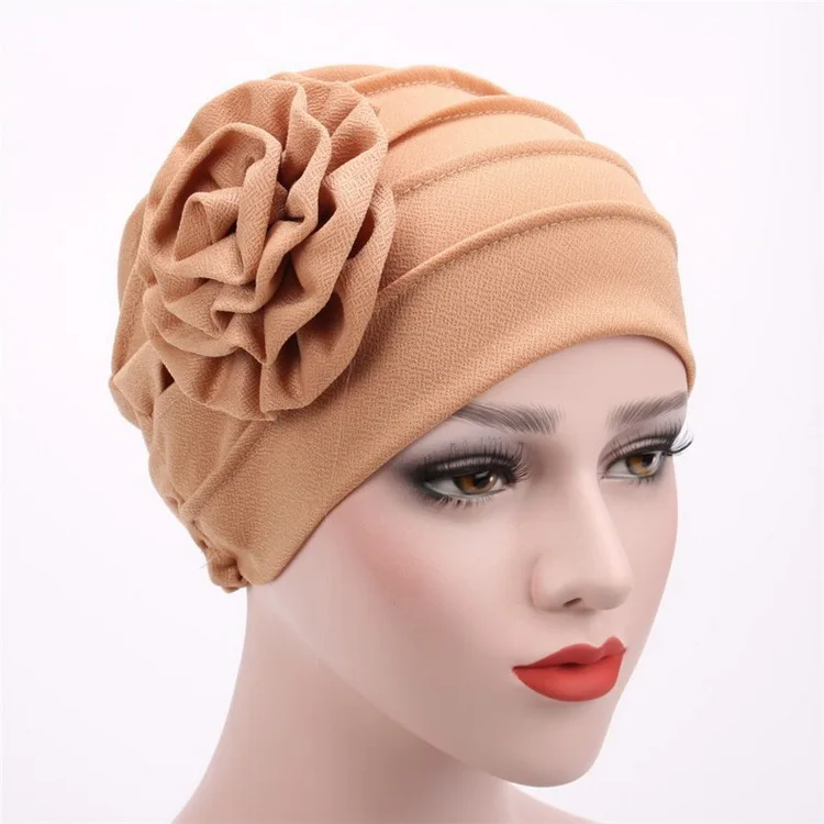 Cotton Ruffle Turban Headwear Knit Elastic Flower Head Wrap Cap - Buy ...