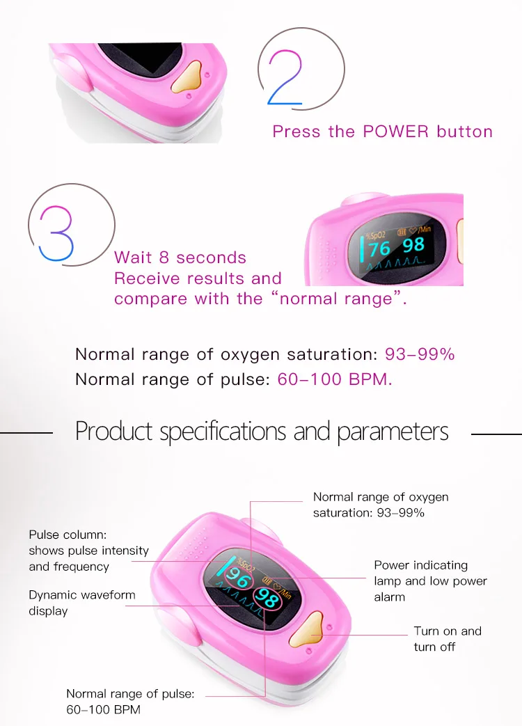 Portable Children Oxygen Monitor Paediatric Finger Pulse Oximeters ...