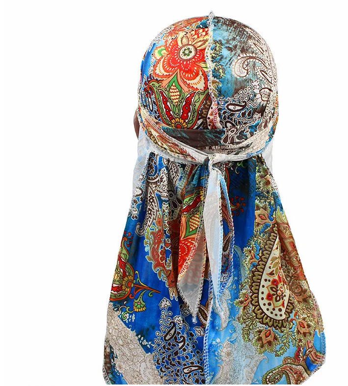 Fashion Men's Print Silky Durags Bandanas Turban Headband Silk Men ...