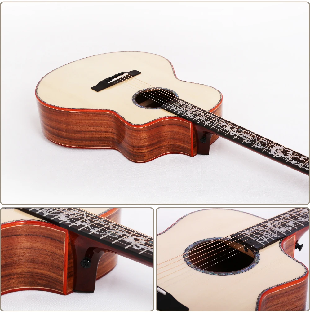 All Solid Jumbo Acoustic Guitar Handmade - Soft Cutaway Design, Abalone ...