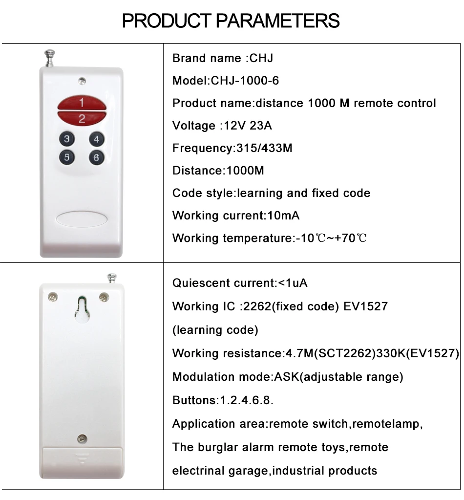 Manuel de télécommande universel CE ROHS, télécommande de porte 1000M ...