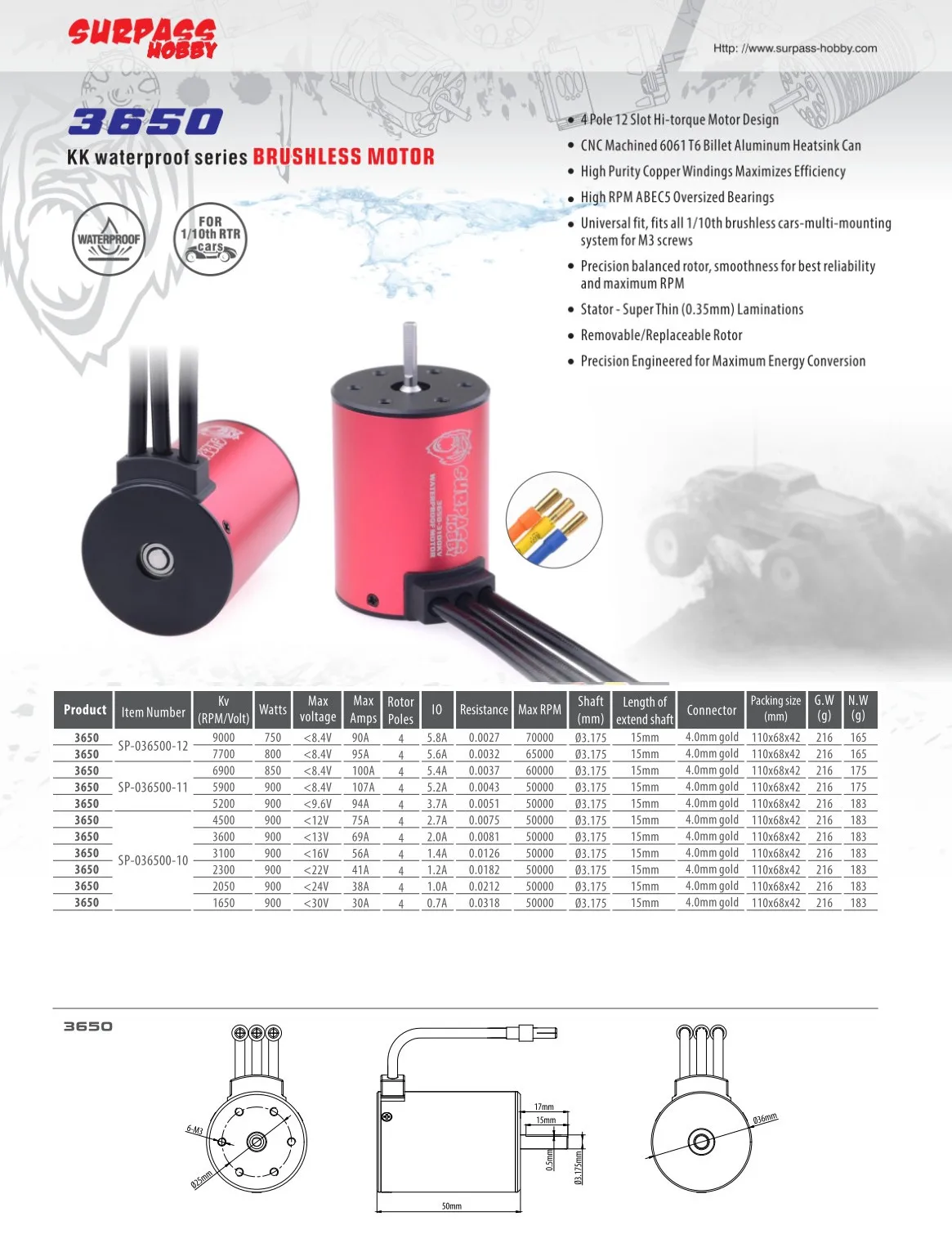 3650 High Speed Bldc Motor 8.4v 800w Brushless Dc Motor 7000rpm Rc Cars ...