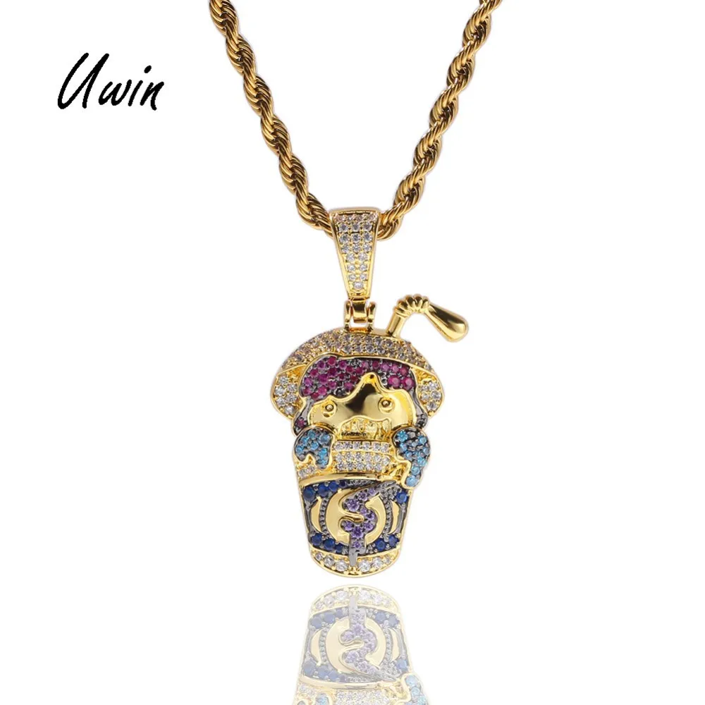 Trendy Iced Out Crown Letter Water Drip Pendant Gold Chain