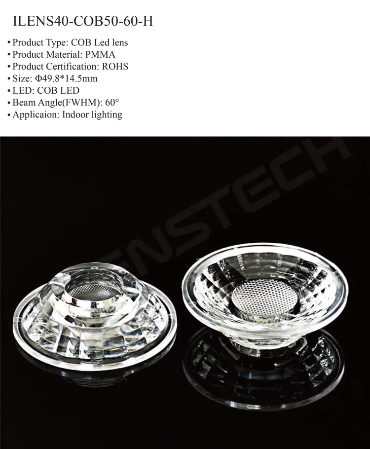 Ilenstech 60 Degree Cob Led Lens 50mm Cob Lens for Commercial Lighting ...