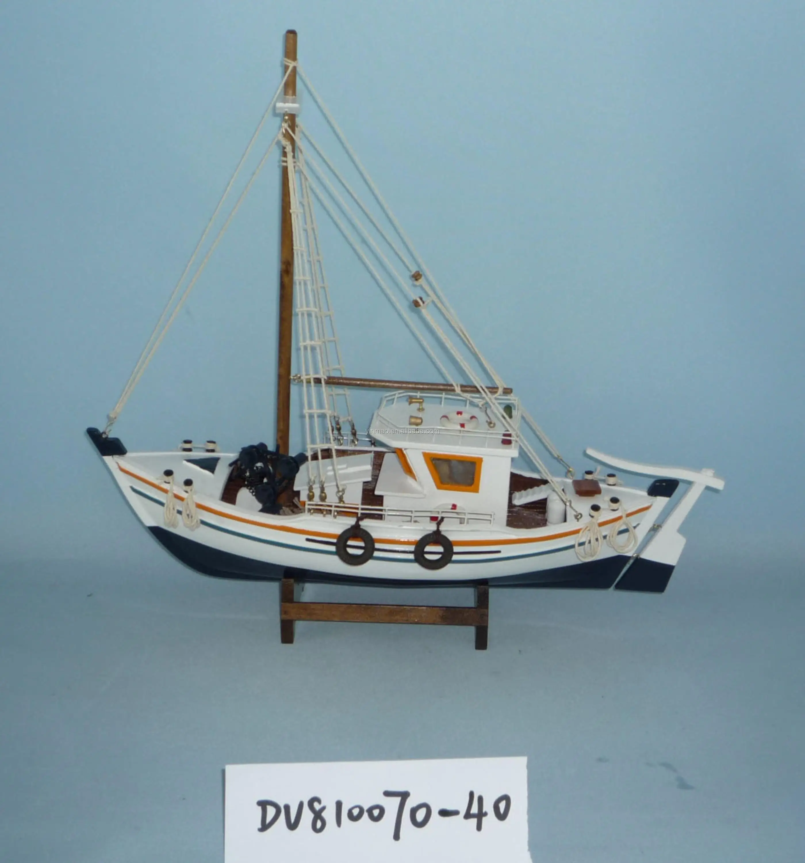 Greece Fishing Boat Model,Blue 40x12x37cm,Single Mast Wooden Fishing ...