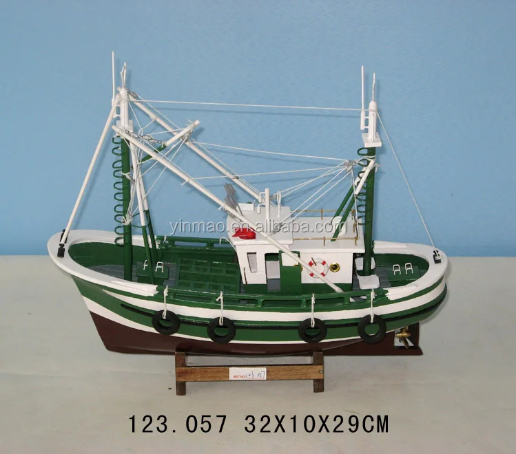 Wooden Fishing Shrimp/crab Boat Model With Sail,Red 32x10x30cm,3 Masts ...