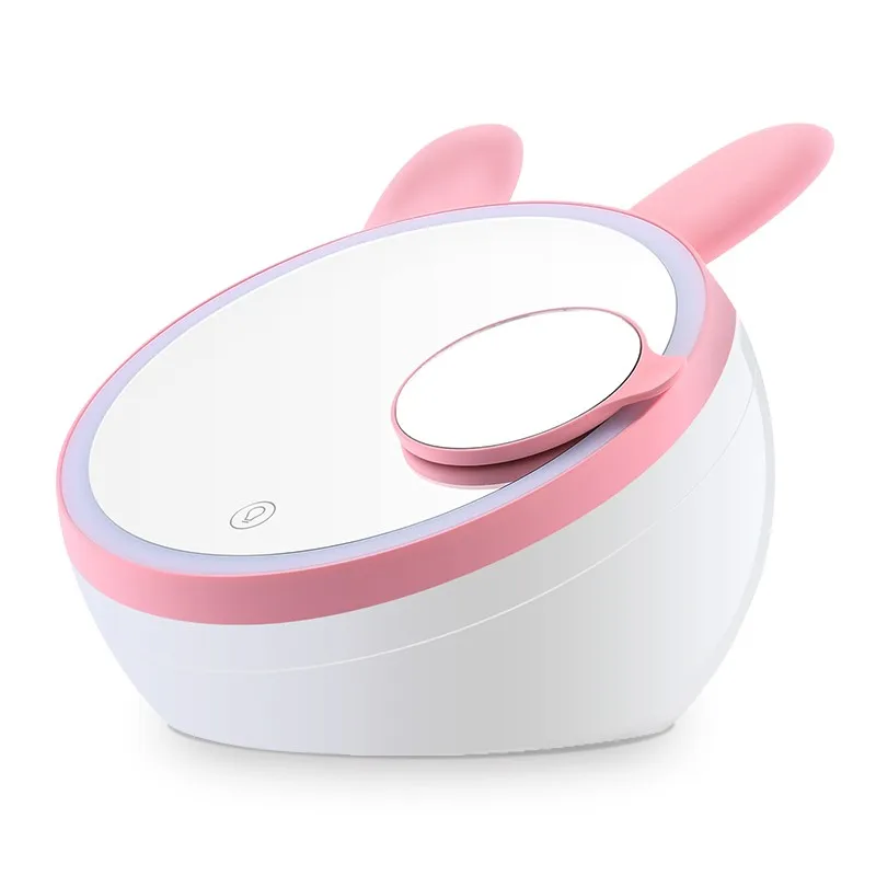 Pink Rabbit Cute Table Compact Cosmetic Mirror With Small Magnifying ...