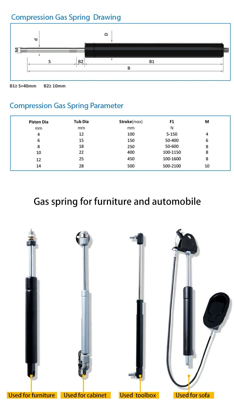Piston Lift Mechanism Pulling Tension Traction Gas Spring For Furniture ...