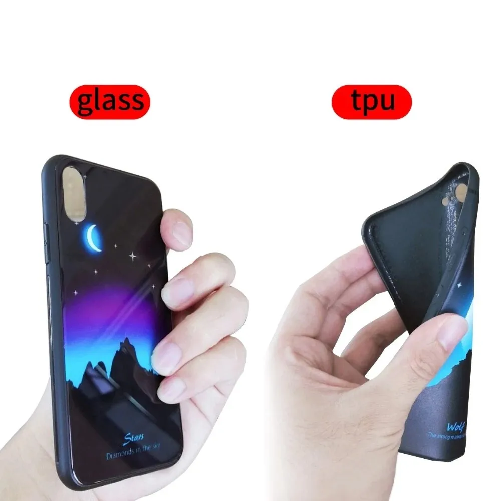 Luminous Night Light Tempered Glass Back Cover Soft Tpu Edge Glow In ...