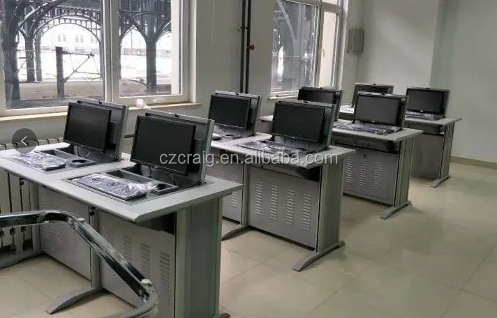 Metal Student Flip Top Computer Desk with Hidden LCD Monitor