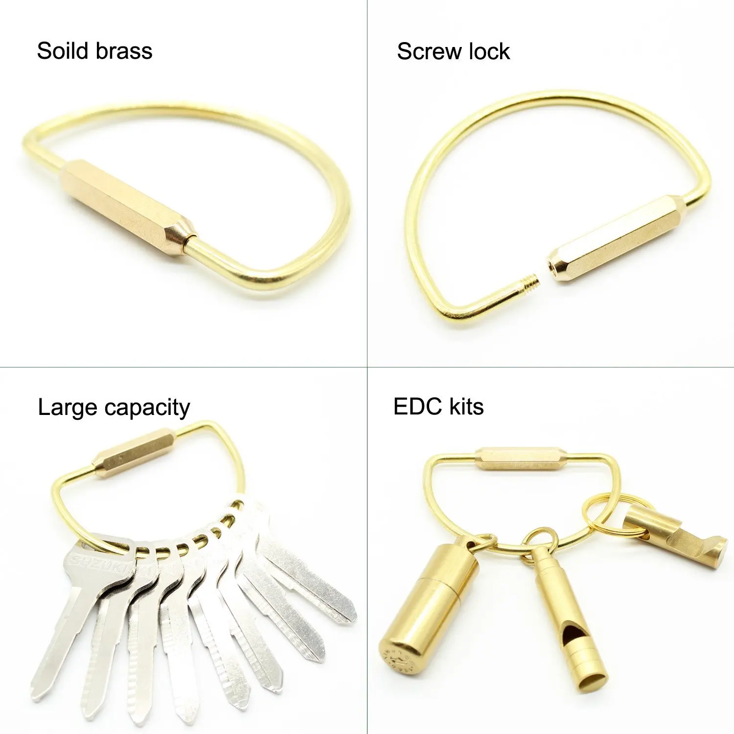Letter D Shape Gold Durable Brass Screw Lock Clip Key Chain Holder Ring ...