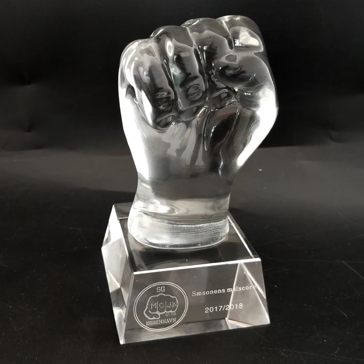 Custom Carving Crystal Fist Shaped Trophy for Souvenir Gift