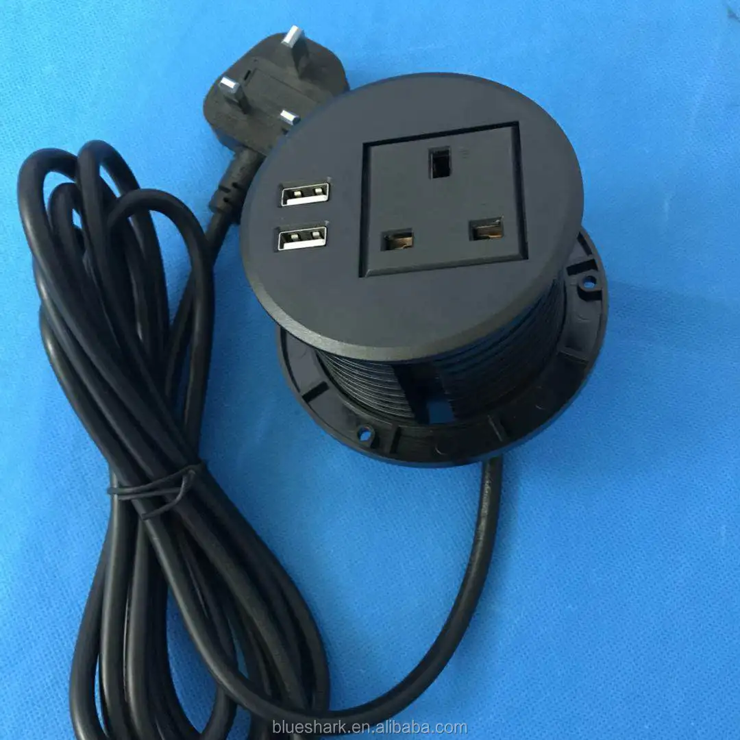 Plastic Black Round Cut Out 80mm Uk Round Desk Power Socket With Fixed ...