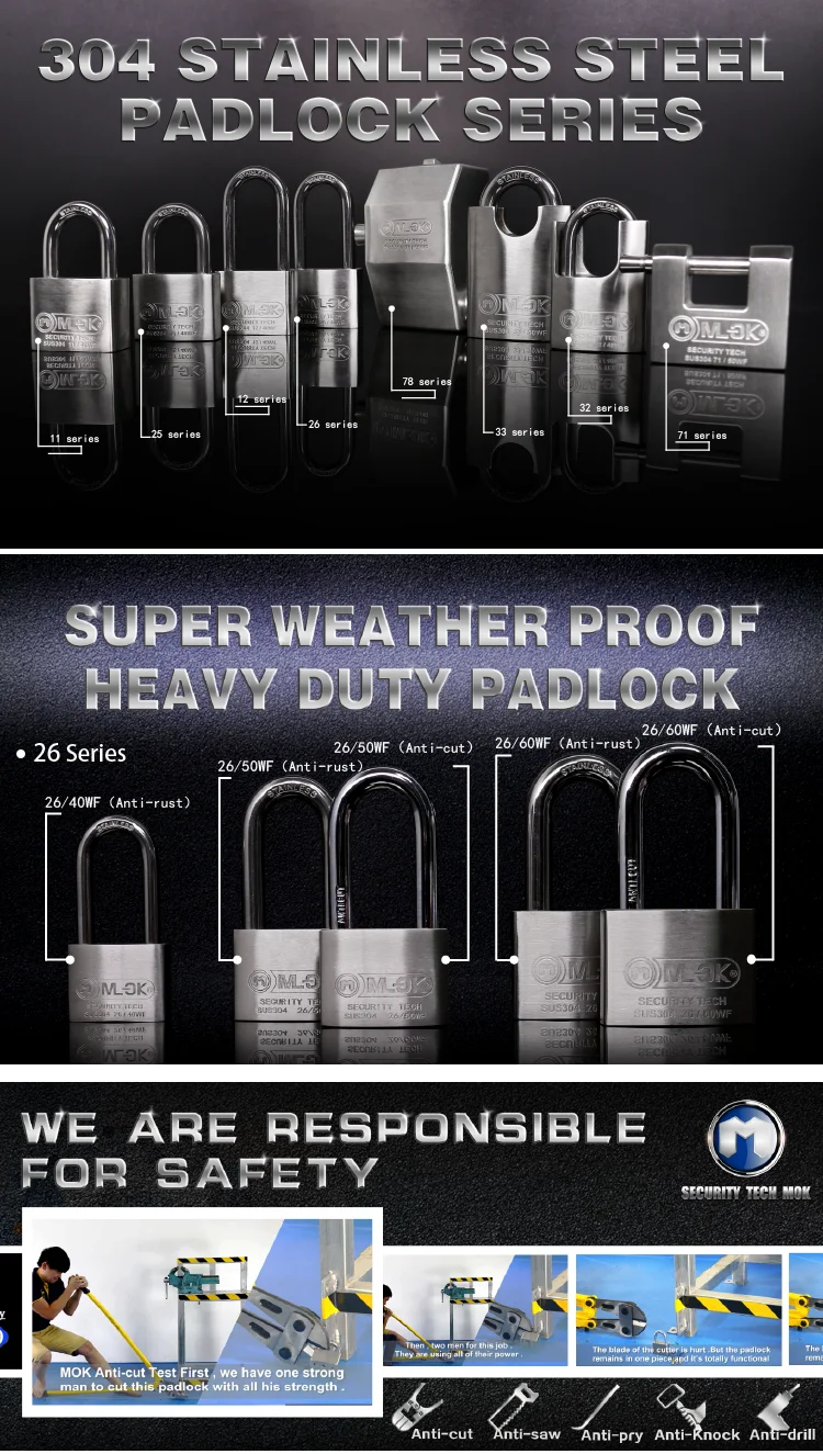 MOK Lock Long Shackle Stainless Steel Padlock - Heavy Duty