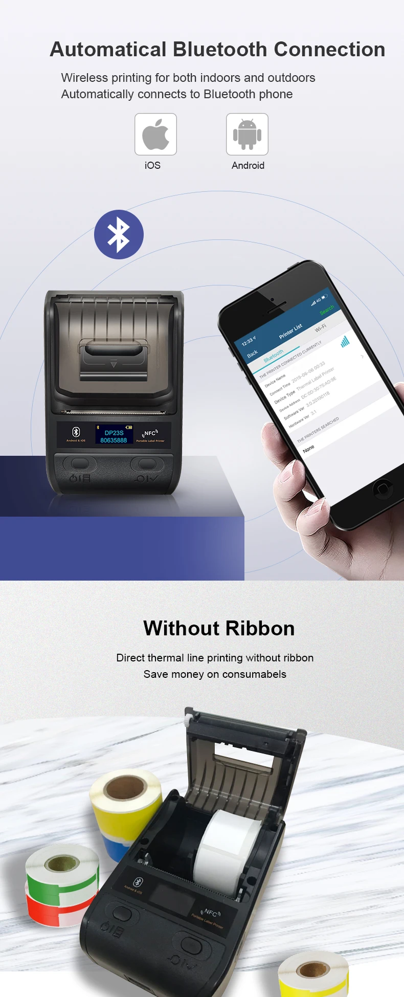 Detonger -dp23s Qr Code Barcode Printer 2 Inch Cable Marker Printing ...