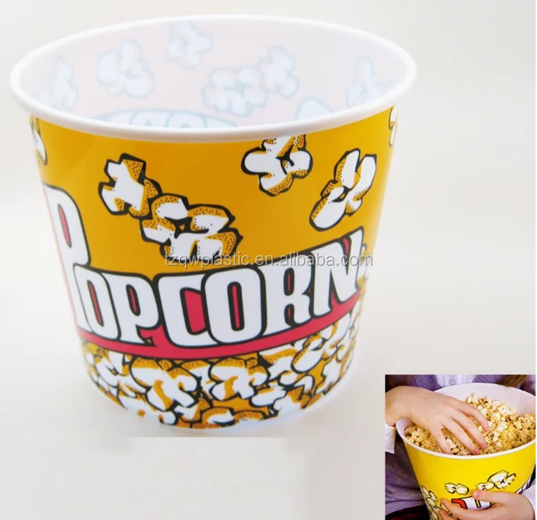Retro Style Round Plastic Popcorn Container - Reusable Tub