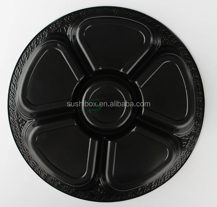 Round Disposable Plastic 5 Divider Food Tray - Sushi & CANDY