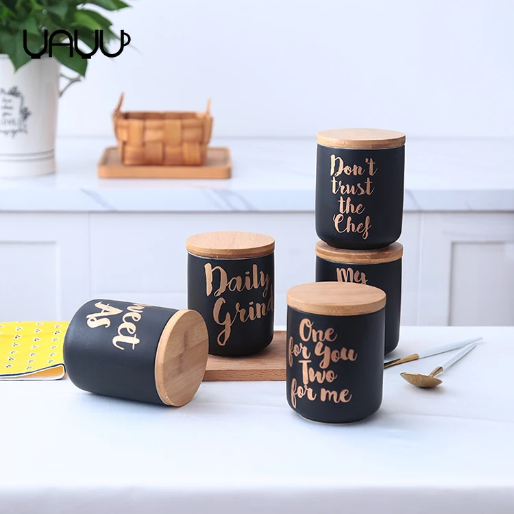 Customized Matte Kitchen Canister Airtight Jar Ceramic Coffee Canister ...