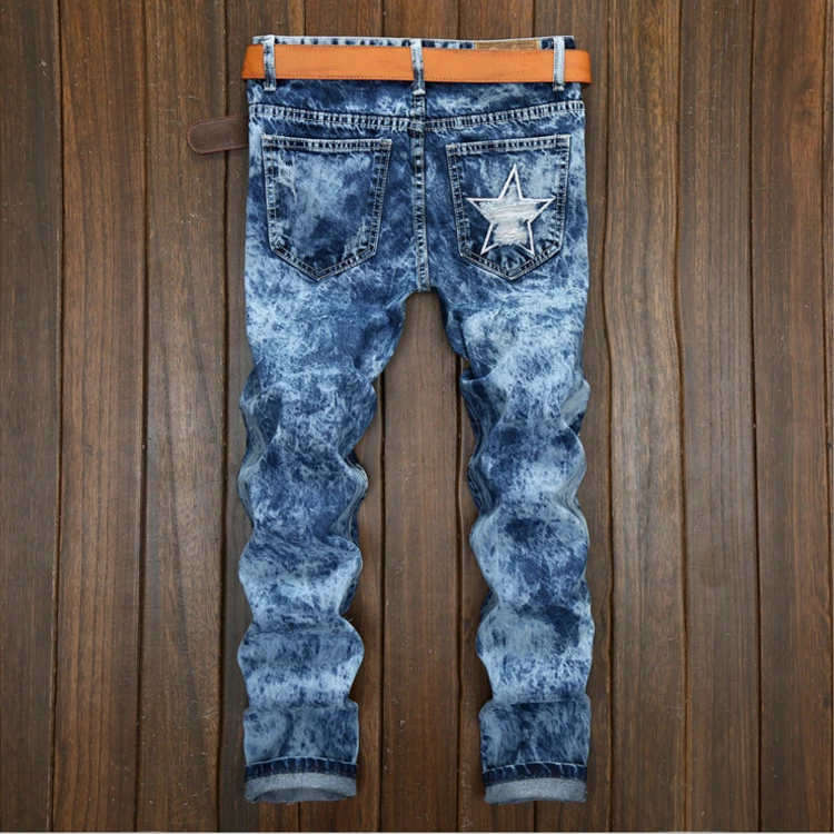 Personality Snowflake Fashion Jeans Men's Washing Trendy Hip Hop ...