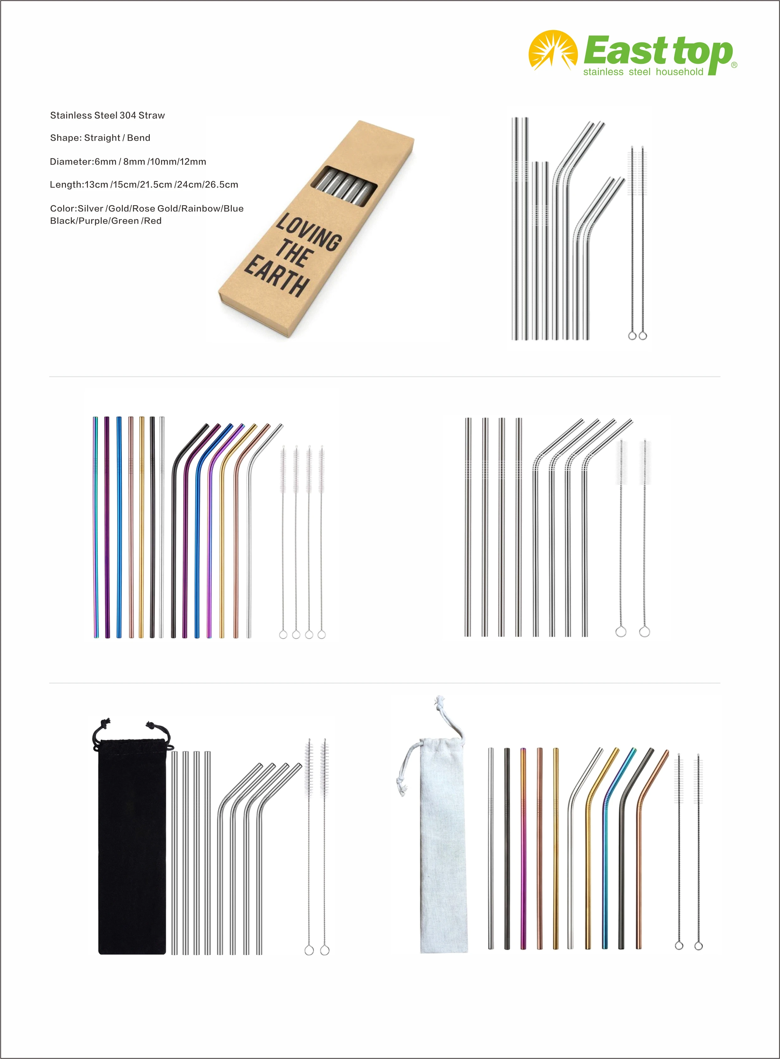 304 Drinking Straw Gold Titanium Straw,blue,rainbow High Quality Metal ...