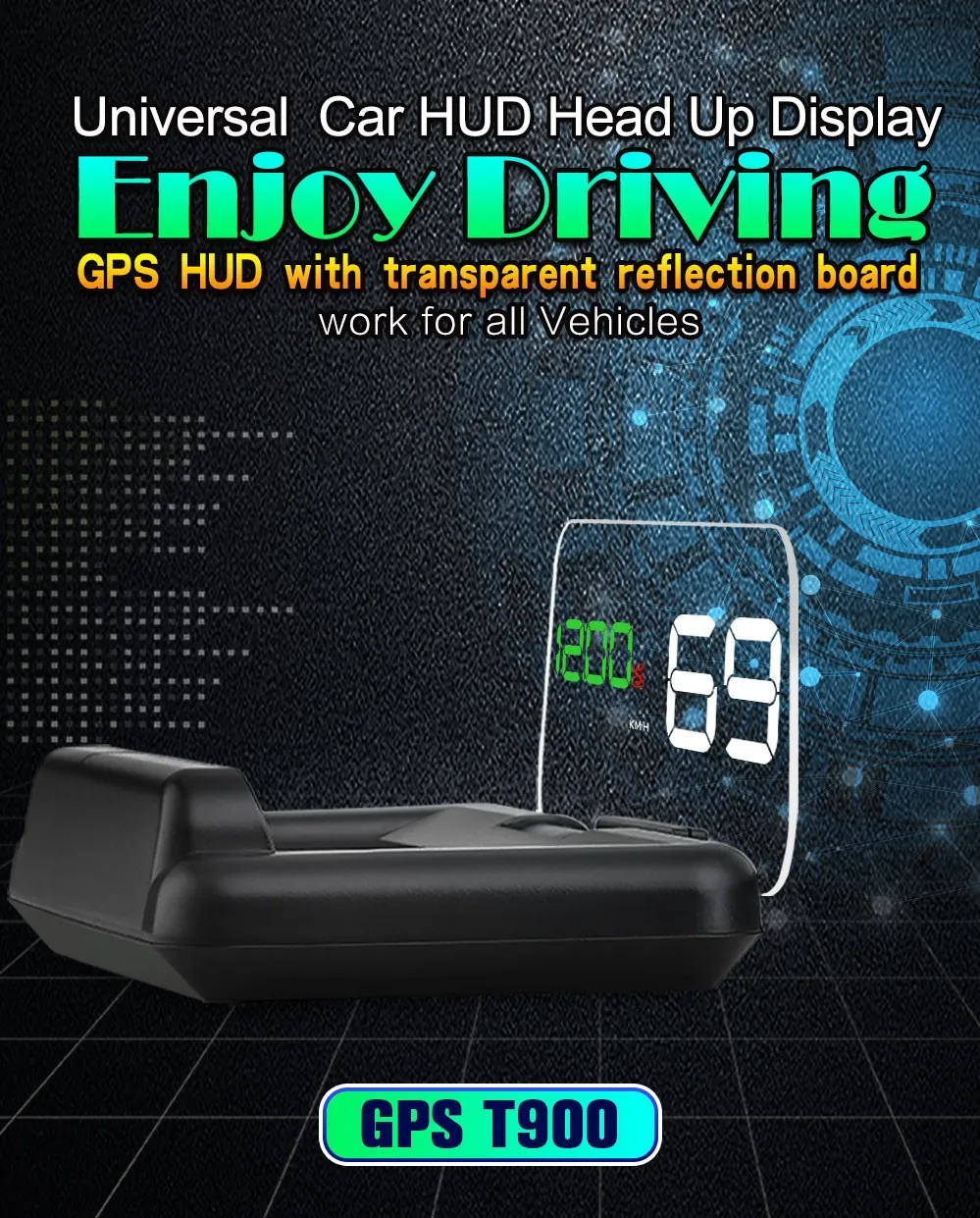 Hot Sell Car Hud T900 Hud Head Up Display Gps Computer Car Digital Driving Speedometer Mileage ...