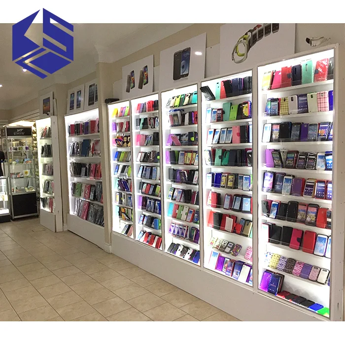 Fancy Wall Mounted Glass Cell Phone Accessory Display Rack Cabinet ...