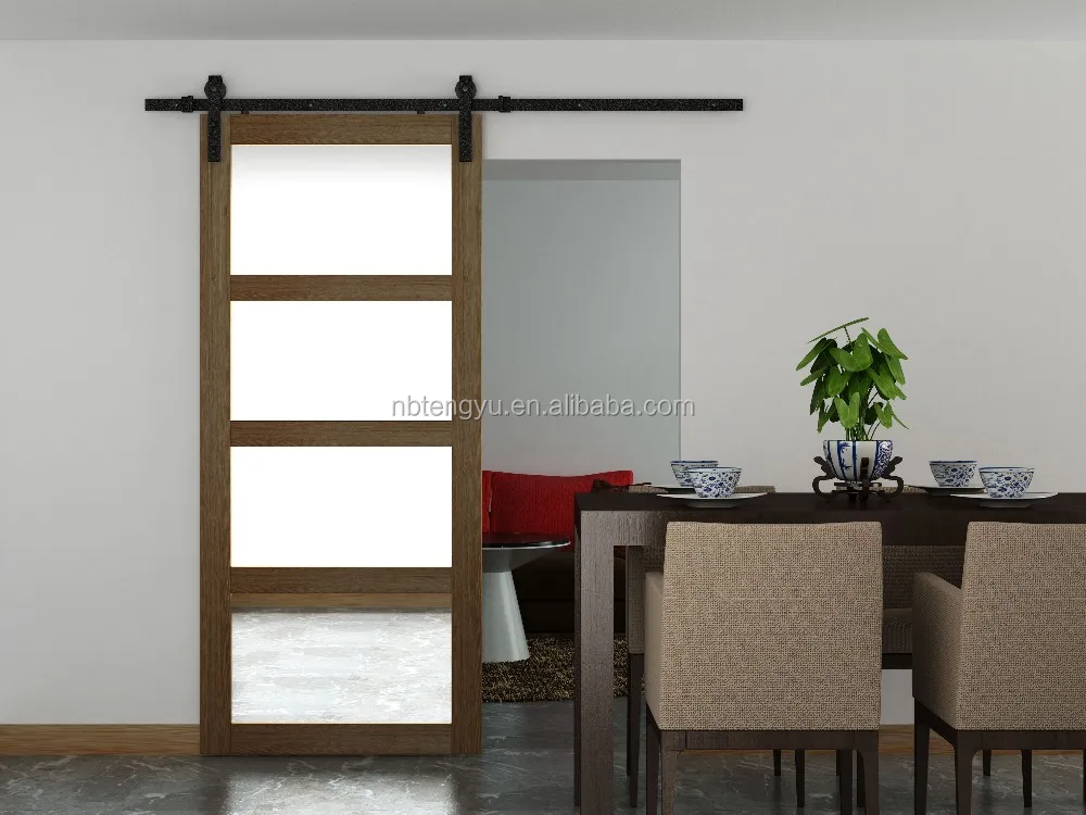 Frosted Glass Hotel Style Sliding Barn Door With Rolling Hardware ...