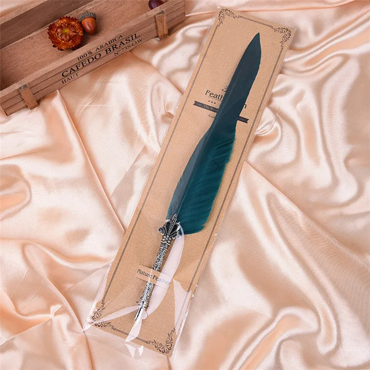 Ayfp-0024 Wholesale Colorful Metal White Goose Feather Pen For Wedding ...