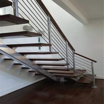 Modern Luxury Open Riser Mono Stringer Staircase With Stainless Steel ...